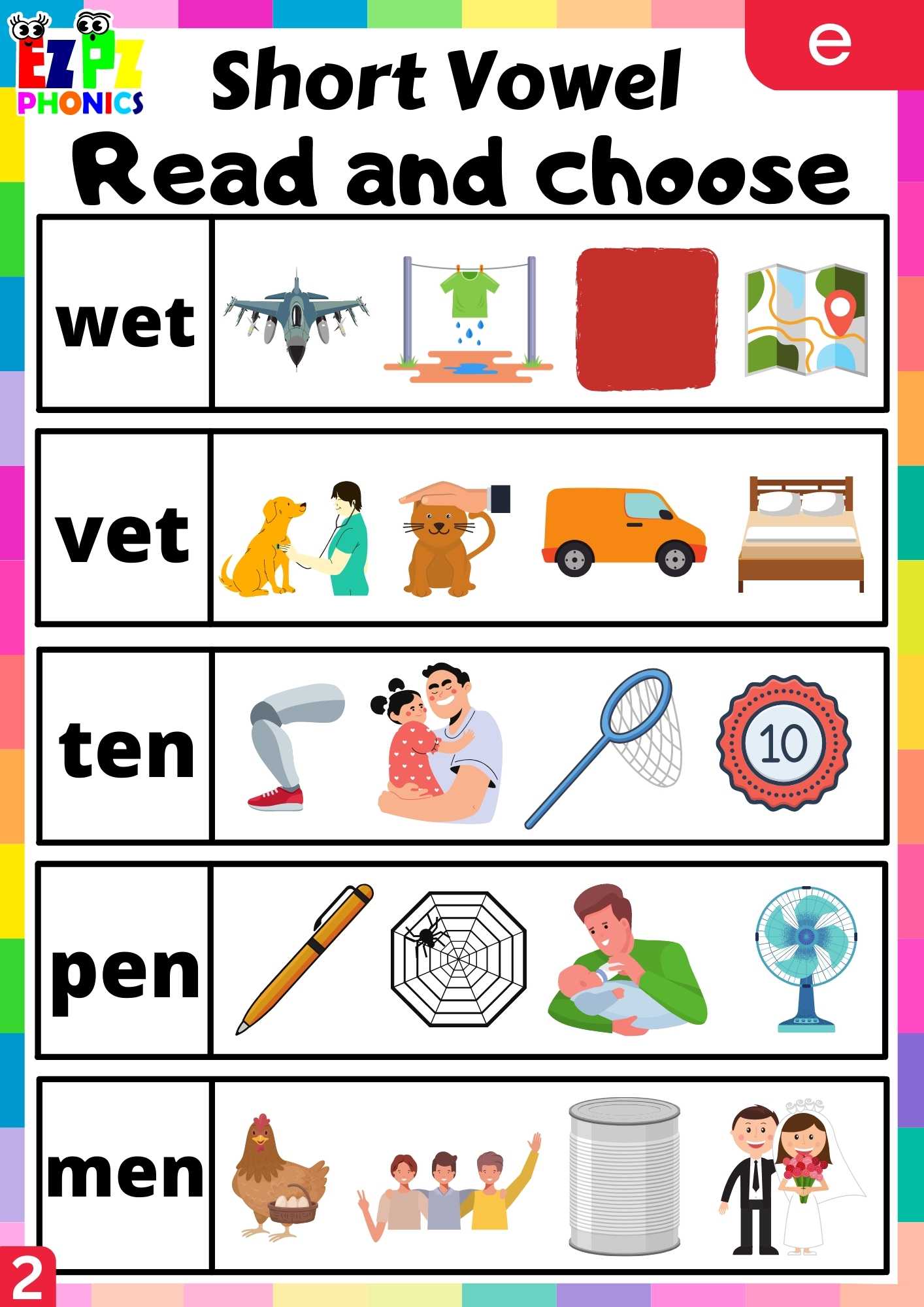 E Short Vowel Sound CVC Words - ezpzphonics.com